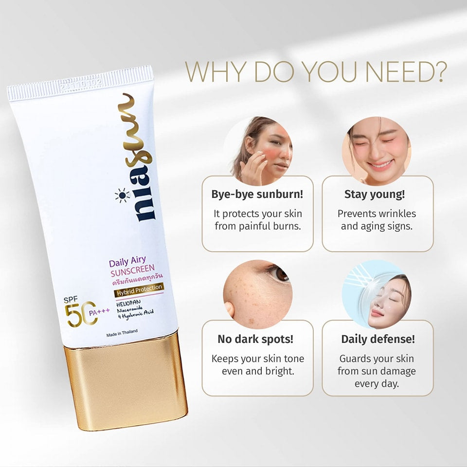 NIASUNAMIDE Daily Airy Sunscreen SPF 50 – Lightweight Broad-Spectrum ...