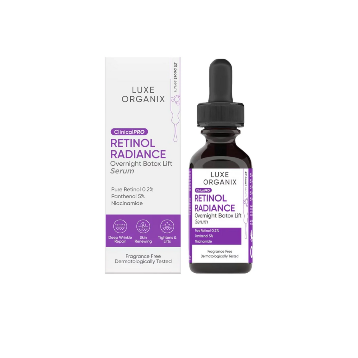 Luxe Organix Clinical Pro Retinol Radiance Overnight Botox Lift Serum ...