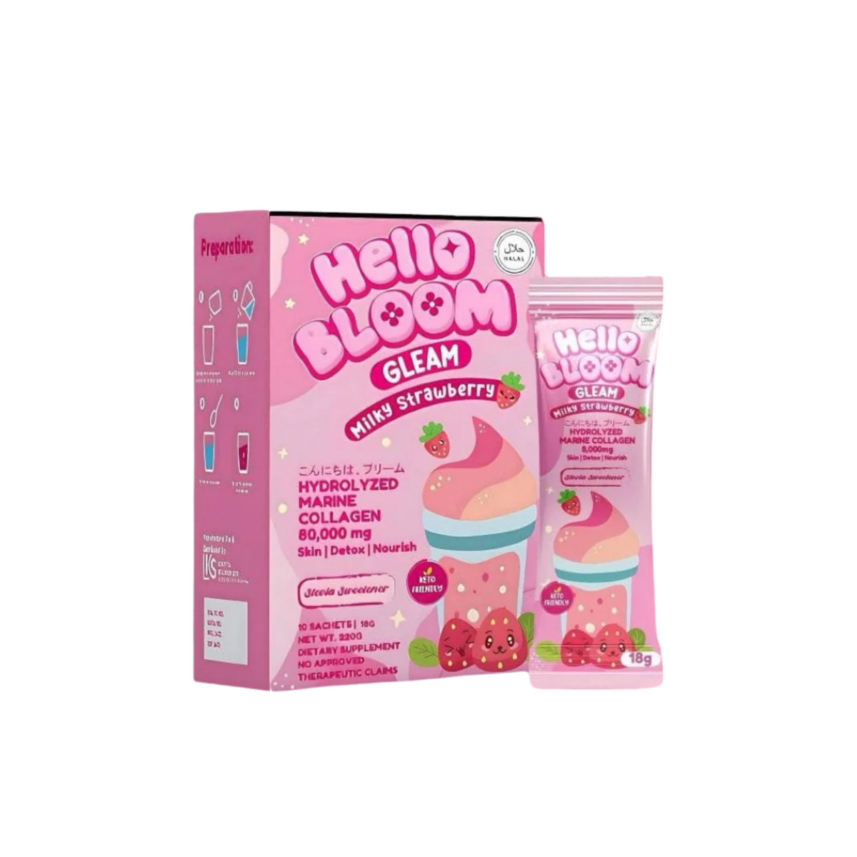 Hello Bloom GLEAM Milky Strawberry Collagen Drink – Skin & Wellness ...