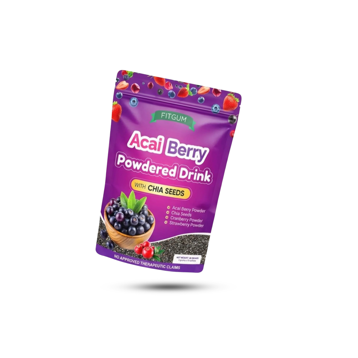 FITGUM Acai Berry Drink Powder with Chia Seeds | 10 Sachets Beverage ...